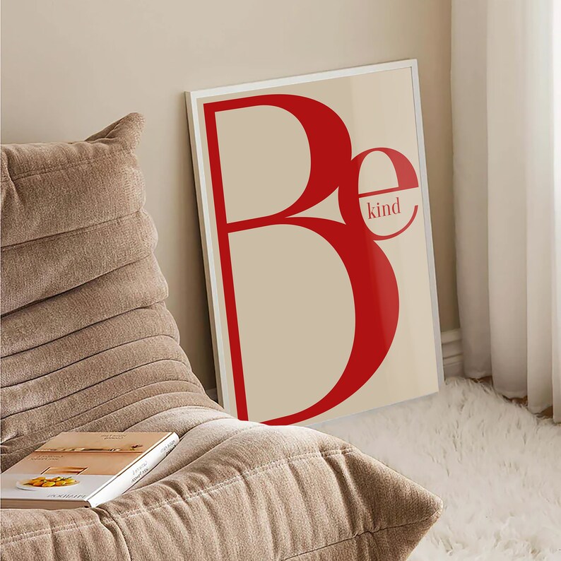Red Colour Poster Be Kind Quote Print Trendy Retro Decor - Etsy