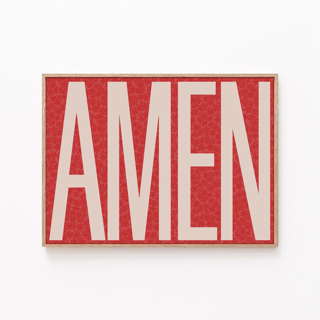 Amen Print Jesus Typography Poster Trendy Christian Wall Art Retro ...