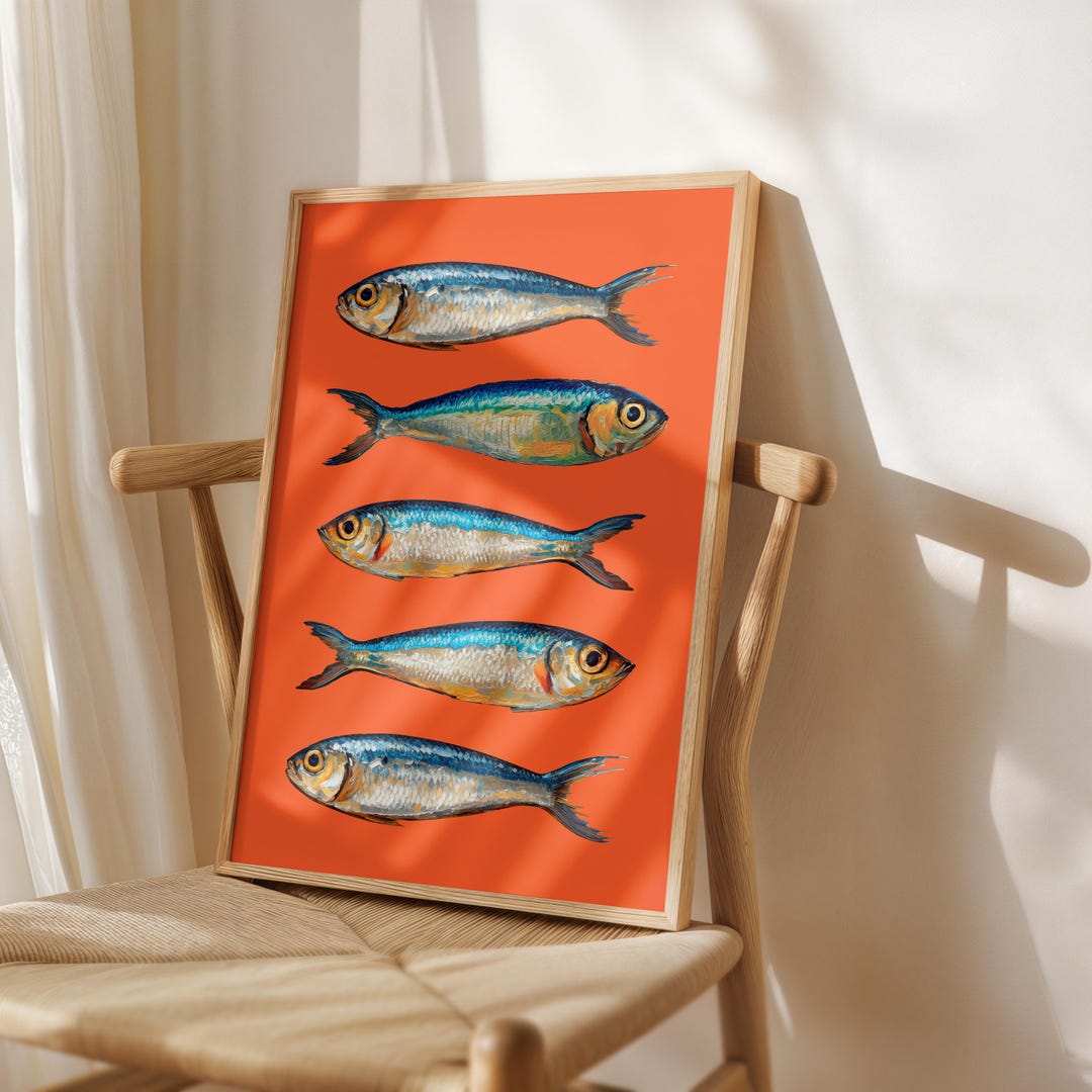 Sardines Poster, Retro Sardines Wall Art, Fish Print, Retro Kitchen ...