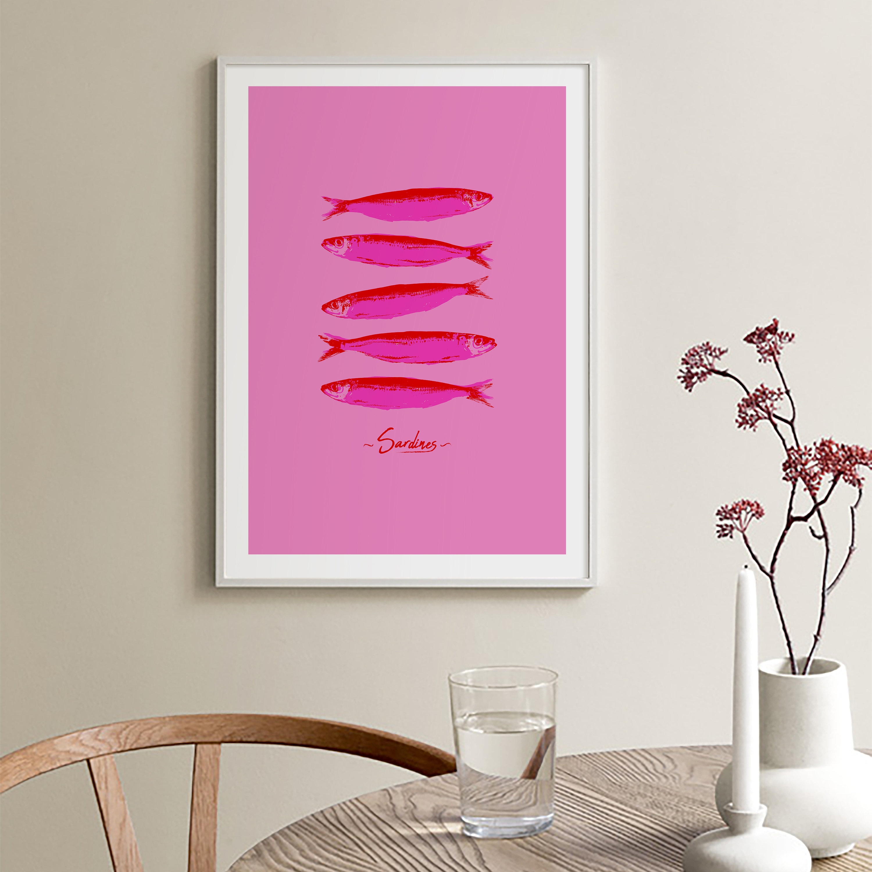 Pink and Red Poster, Hot Pink Print, Pink Sardines Print, Hot Pink Fish ...