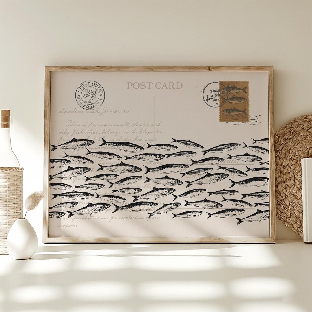 Sardine Postage Stamp Poster: Trendy Kitchen Print (digital Download ...