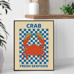Retro Crab Poster, Crab Wall Art, Retro Seafood Print, Seafood Wall ...