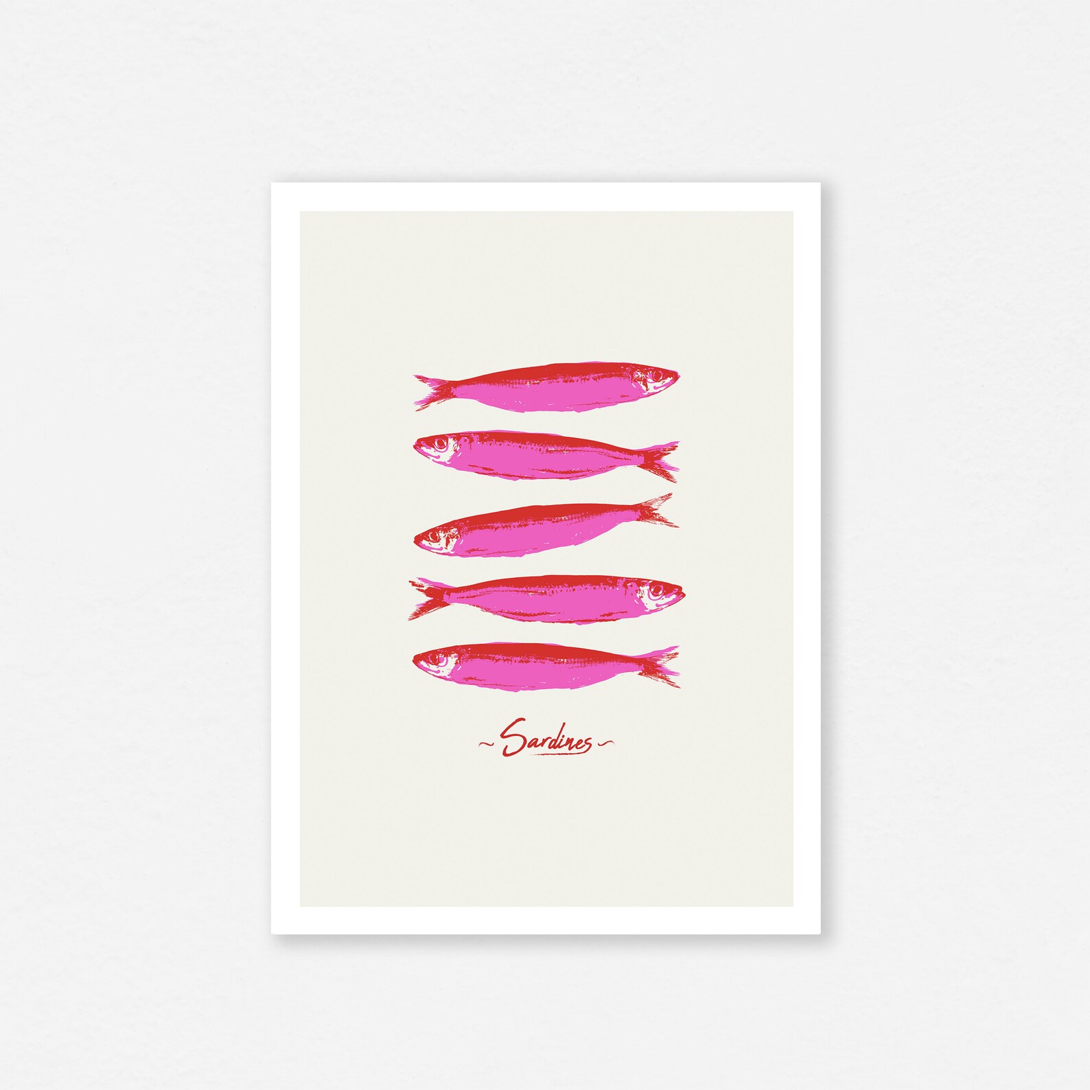 Pink Sardines Print, Retro Sardines Print, Retro Kitchen Decor, Pink ...