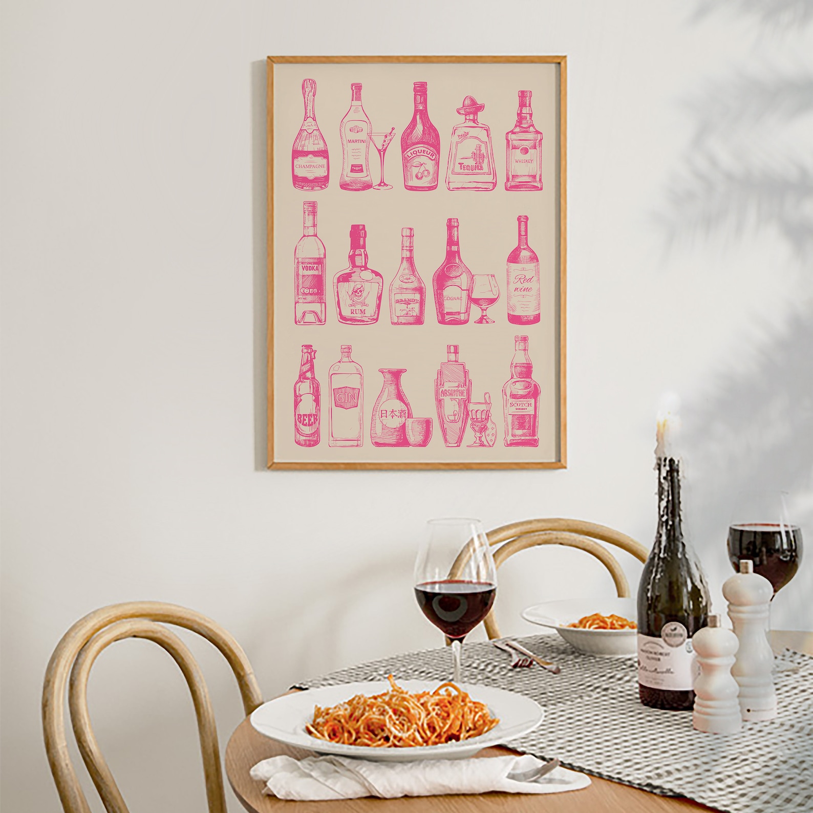 Retro Bar Cart Poster, Pink Bar Cart Poster, Bar Cart Print, Pink Retro ...