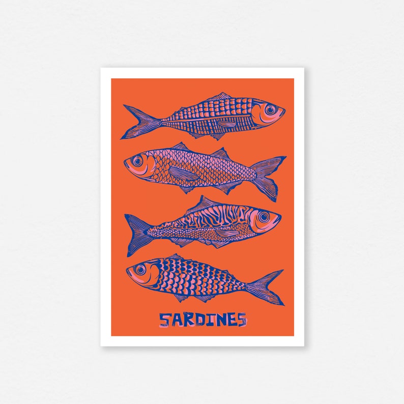 Retro Sardines Print: Colorful Fish Kitchen Wall Art (digital Download ...