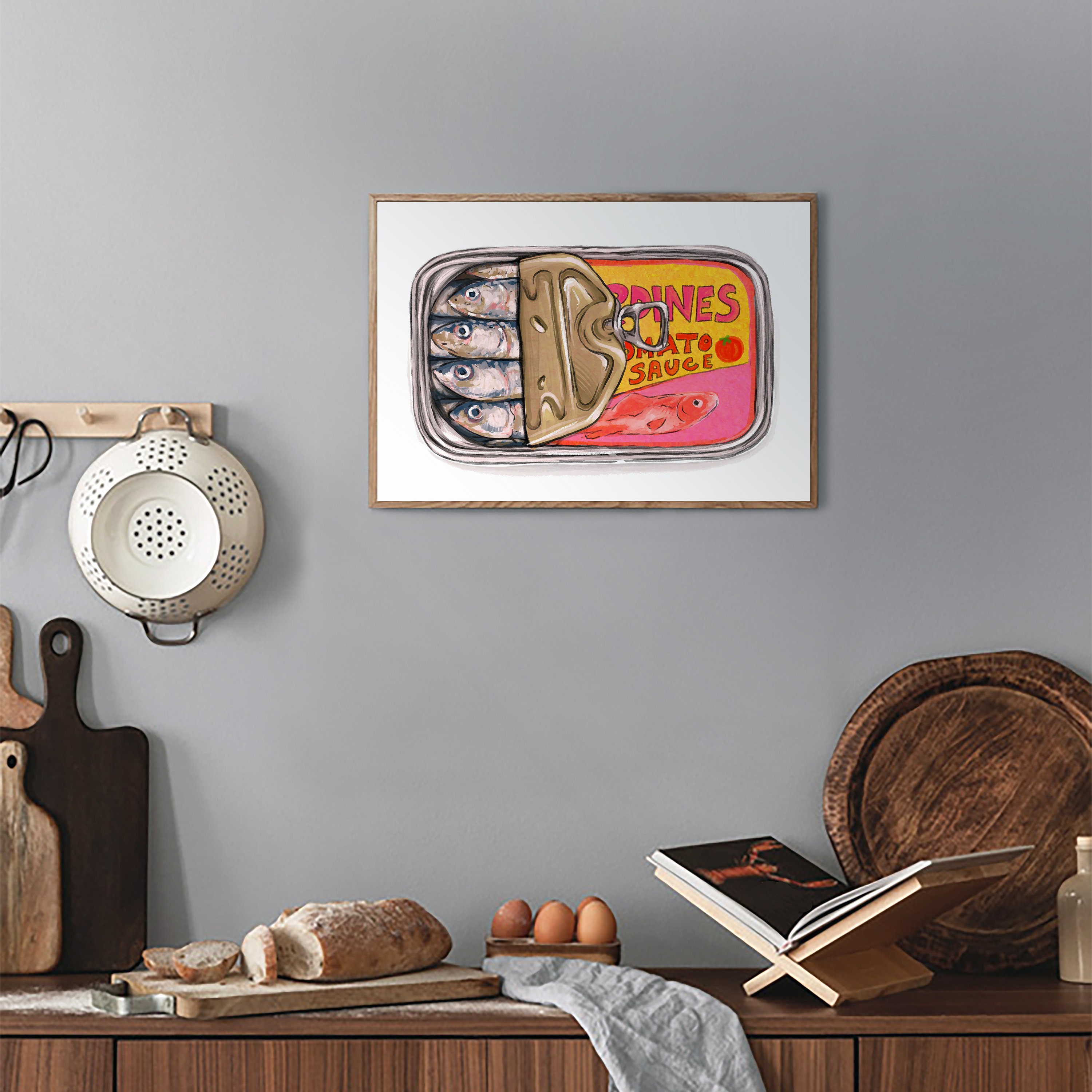 Sardines Poster, Retro Sardines Wall Art, Water Color Fish Print, Retro ...