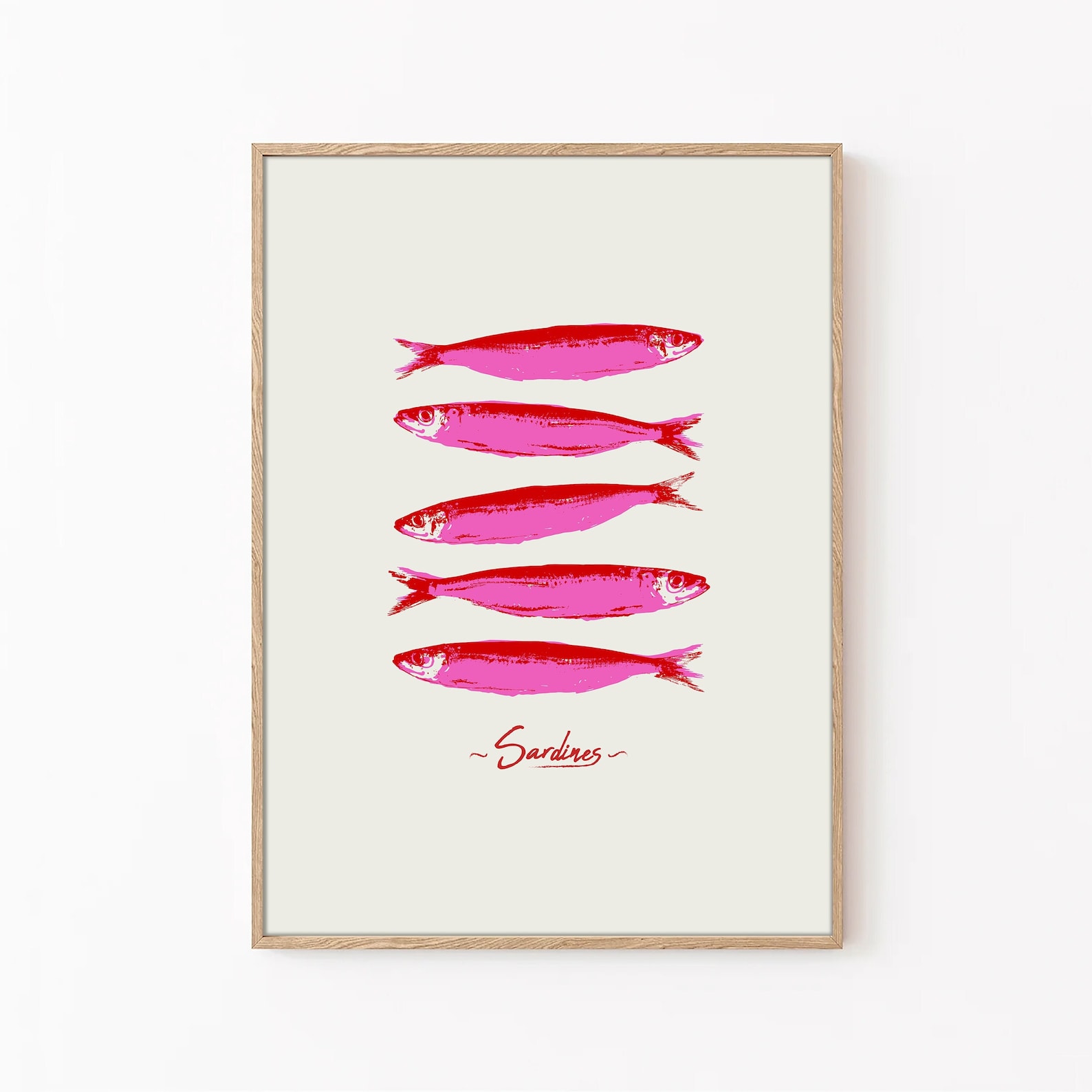Pink Sardines Print, Retro Sardines Print, Retro Kitchen Decor, Pink ...