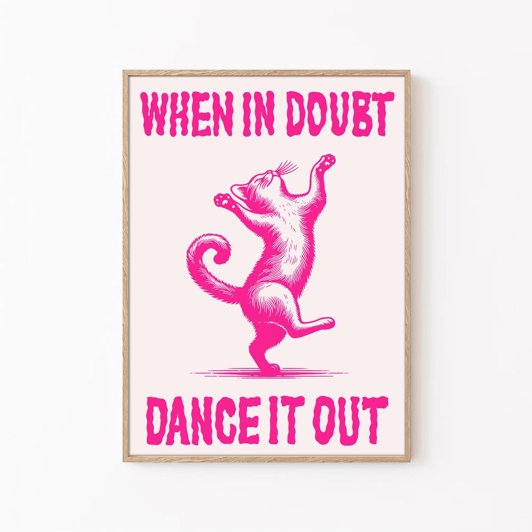 Cat Dance Hot Pink Art Print: Funny Dancing Poster (digital Download ...