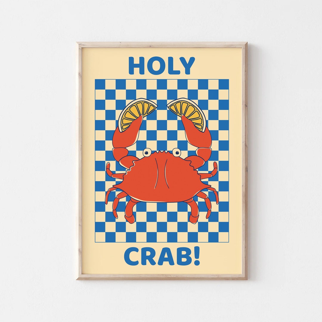 Retro Crab Poster, Crab Wall Art, Retro Seafood Print, Seafood Wall ...
