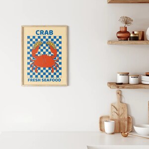 Retro Crab Poster, Crab Wall Art, Retro Seafood Print, Seafood Wall ...