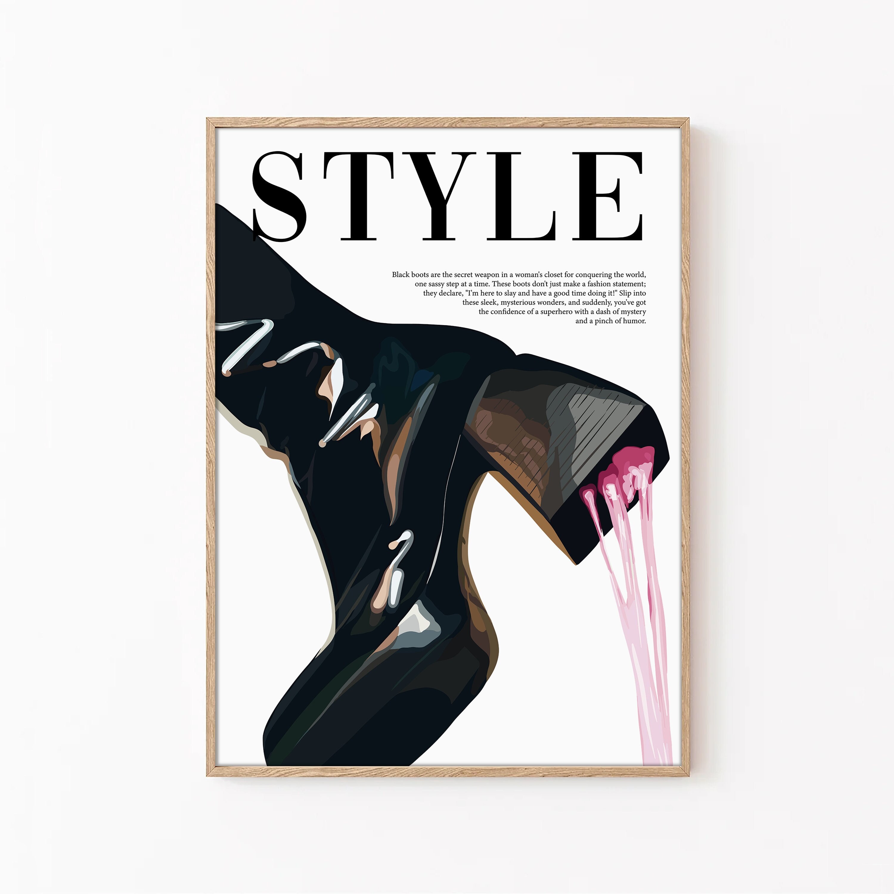 Retro Boots Print, Black Boots Poster, Vogue Boots Poster, Chew Gum ...