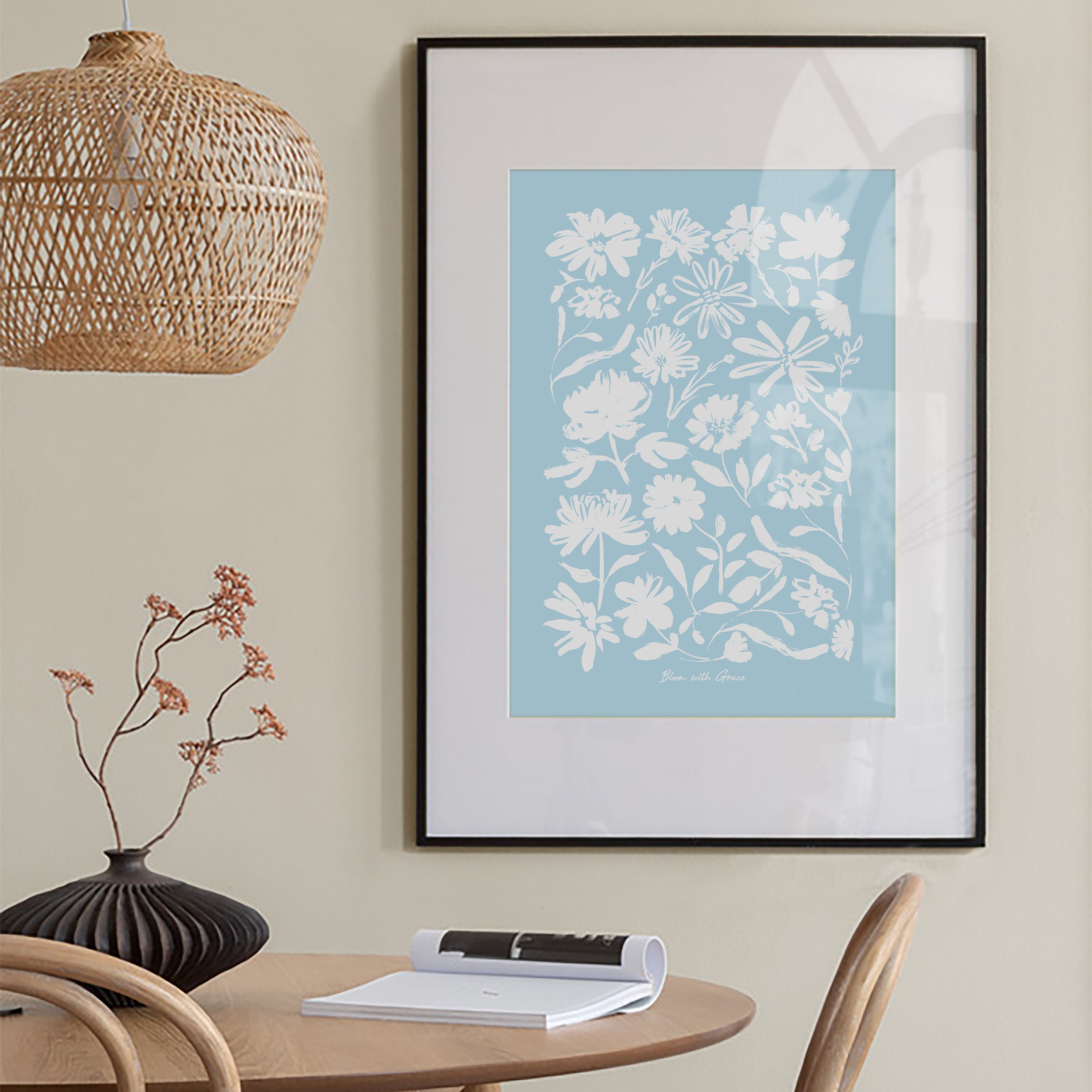 Sky Blue Wall Art Light Blue Flower Poster Blue Poster - Etsy