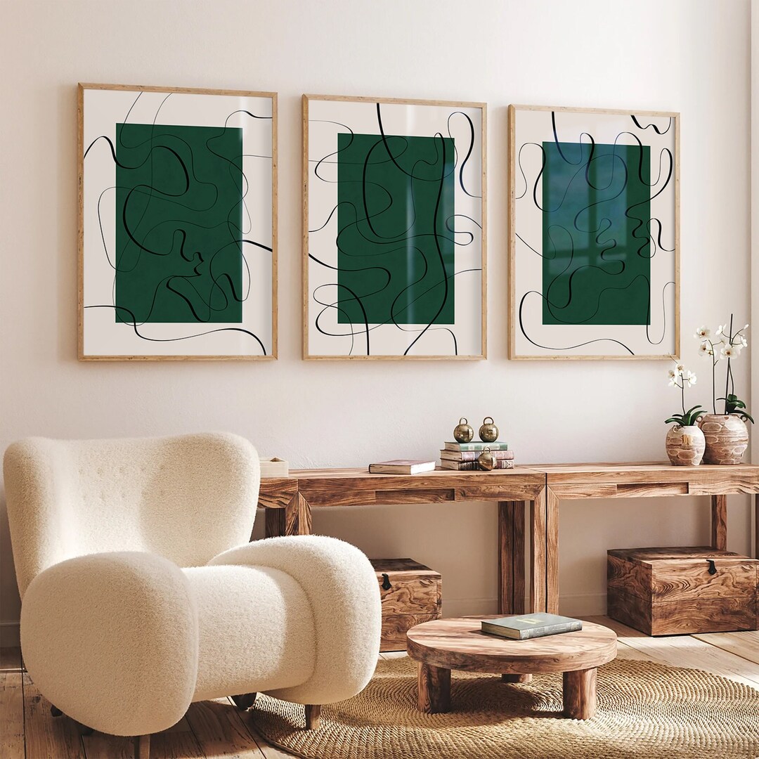 Green Abstract Line Art Print Set: Modern Wall Decor (digital Download ...