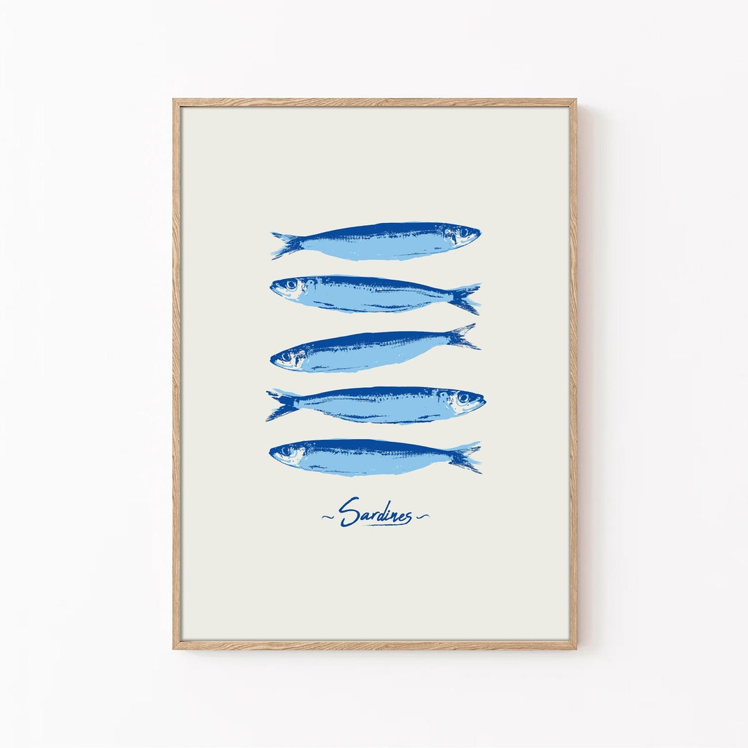 Light Blue Kitchen Poster, Retro Sardines Print, Sardines Wall Art ...