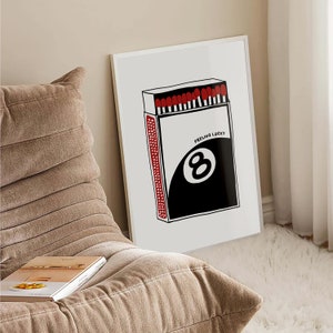 Vintage Pool Ball Print, Feeling Lucky Poster, Retro Hand-drawn Wall ...