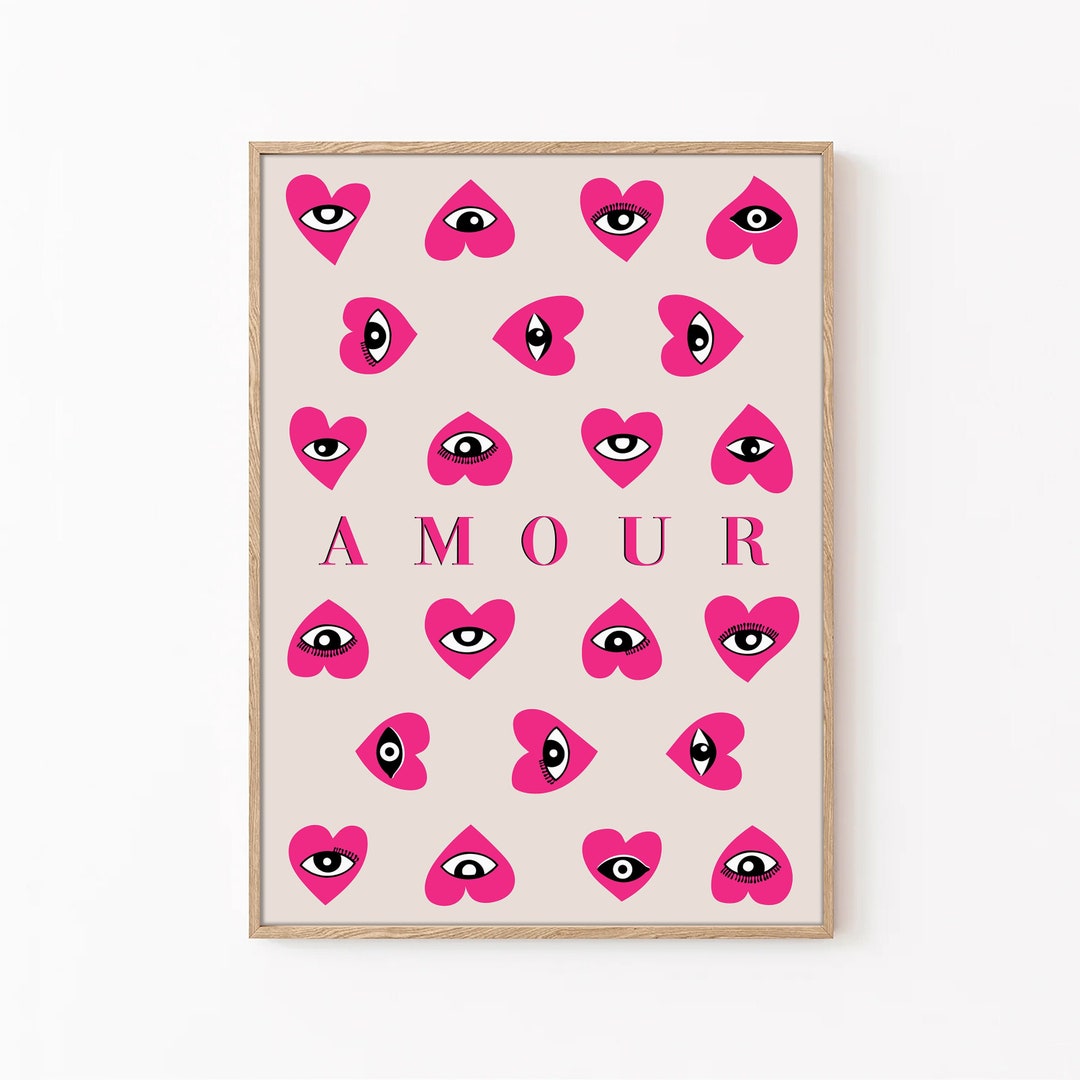 Amour Wall Art, Pink Colour Poster, Hearts Poster, Eyes Poster, Amor ...