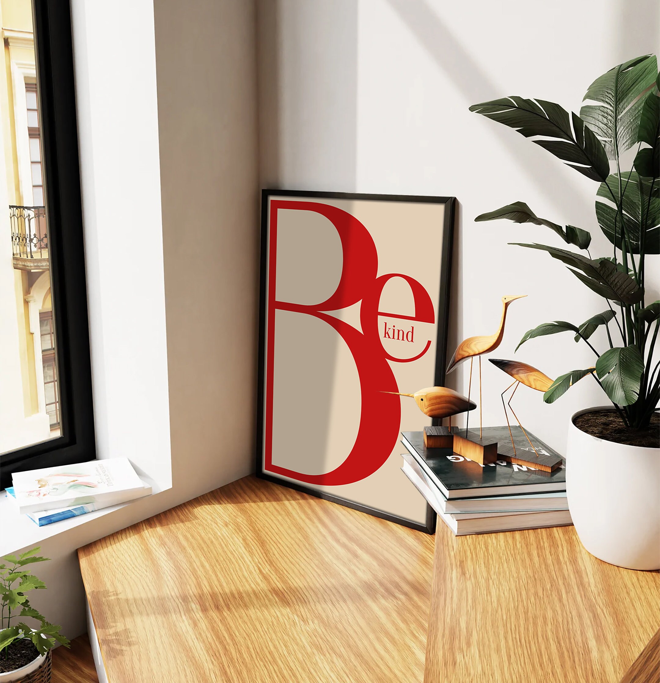 Red Colour Poster Be Kind Quote Print Trendy Retro Decor - Etsy