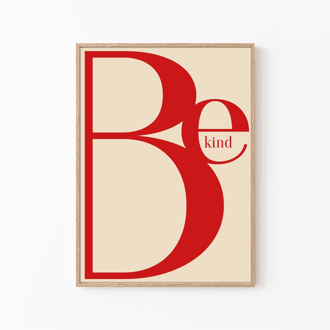 Red Colour Poster, Be Kind Quote Print, Trendy Retro Decor, 70's Decor ...