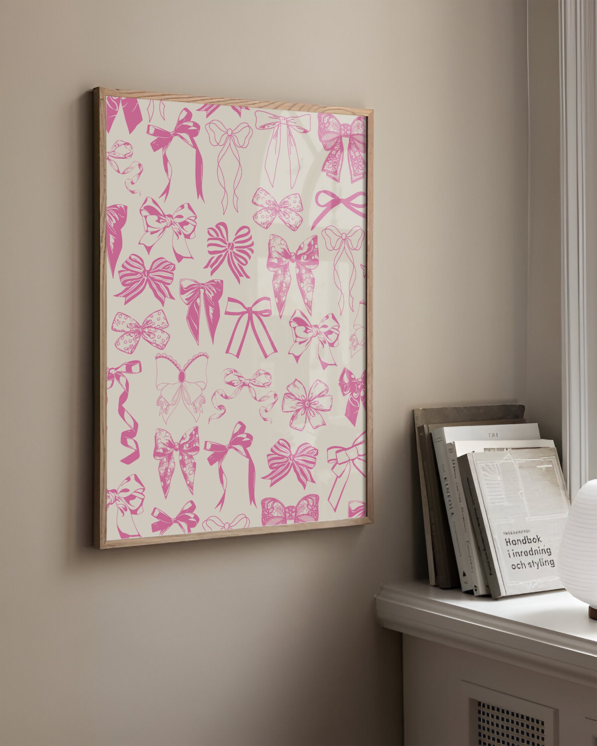 Pink Colour Poster, Ribbon Bow Print, Pink Bow Print, Preppy Wall Art ...