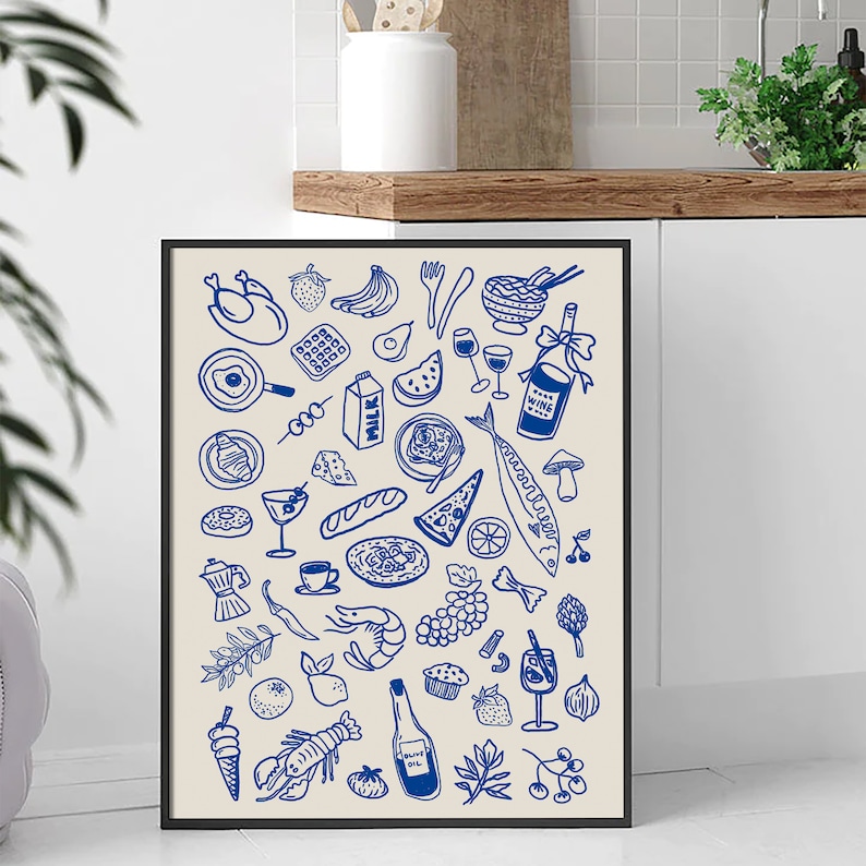 Retro Kitchen Food Art Print: Maximalist Kitchen Decor (digital ...