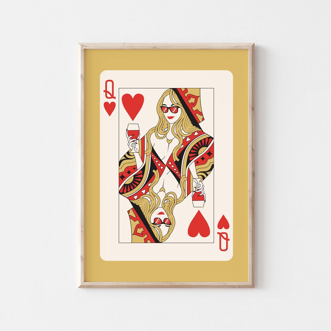 Queen of Hearts Funky Retro Art Print Apartment Decor Aesthetic Poster ...