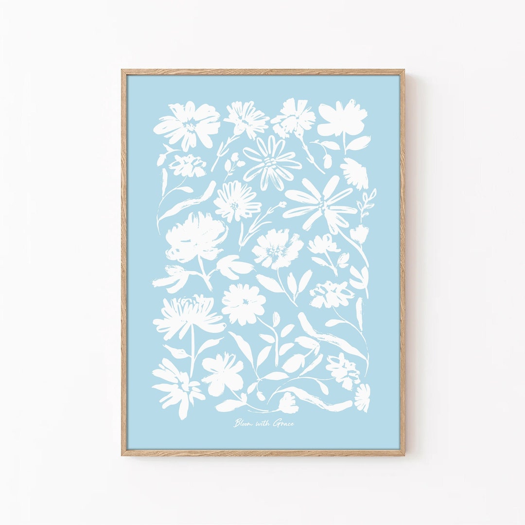 Sky Blue Wall Art, Light Blue Flower Poster, Blue Poster, Flower Poster ...