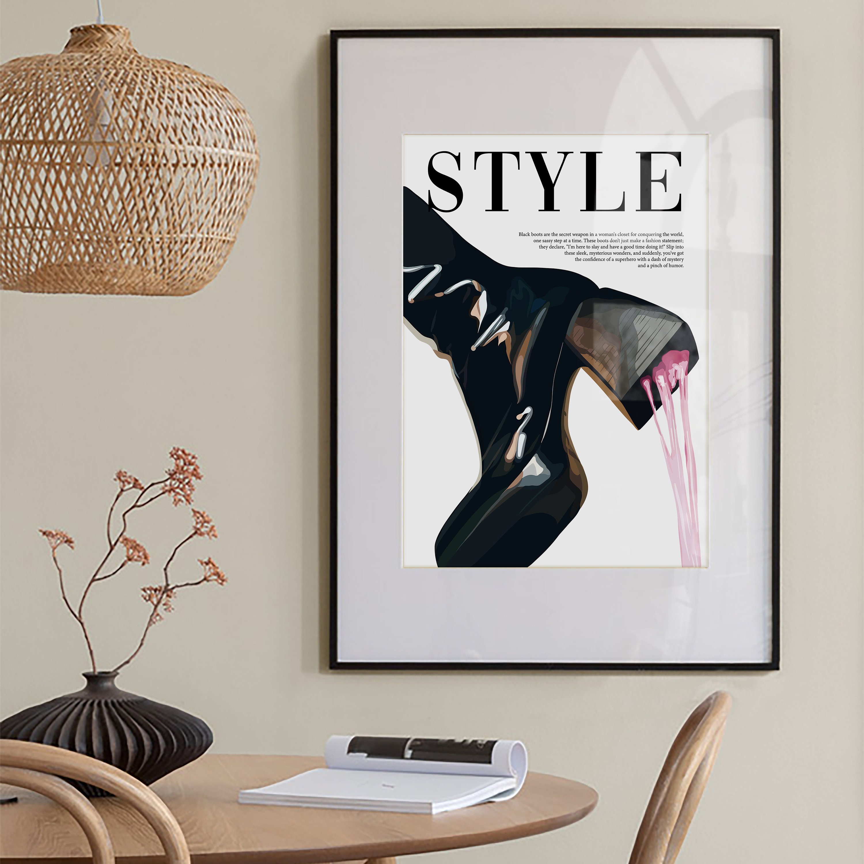Retro Boots Print, Black Boots Poster, Vogue Boots Poster, Chew Gum ...