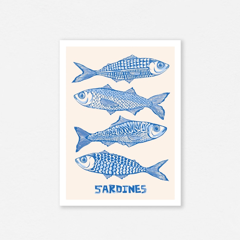Sardines Poster, Retro Sardines Wall Art, Fish Print, Retro Kitchen ...
