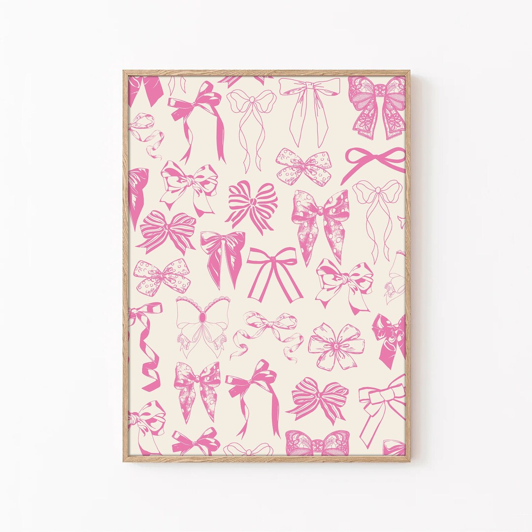 Pink Colour Poster, Ribbon Bow Print, Pink Bow Print, Preppy Wall Art ...