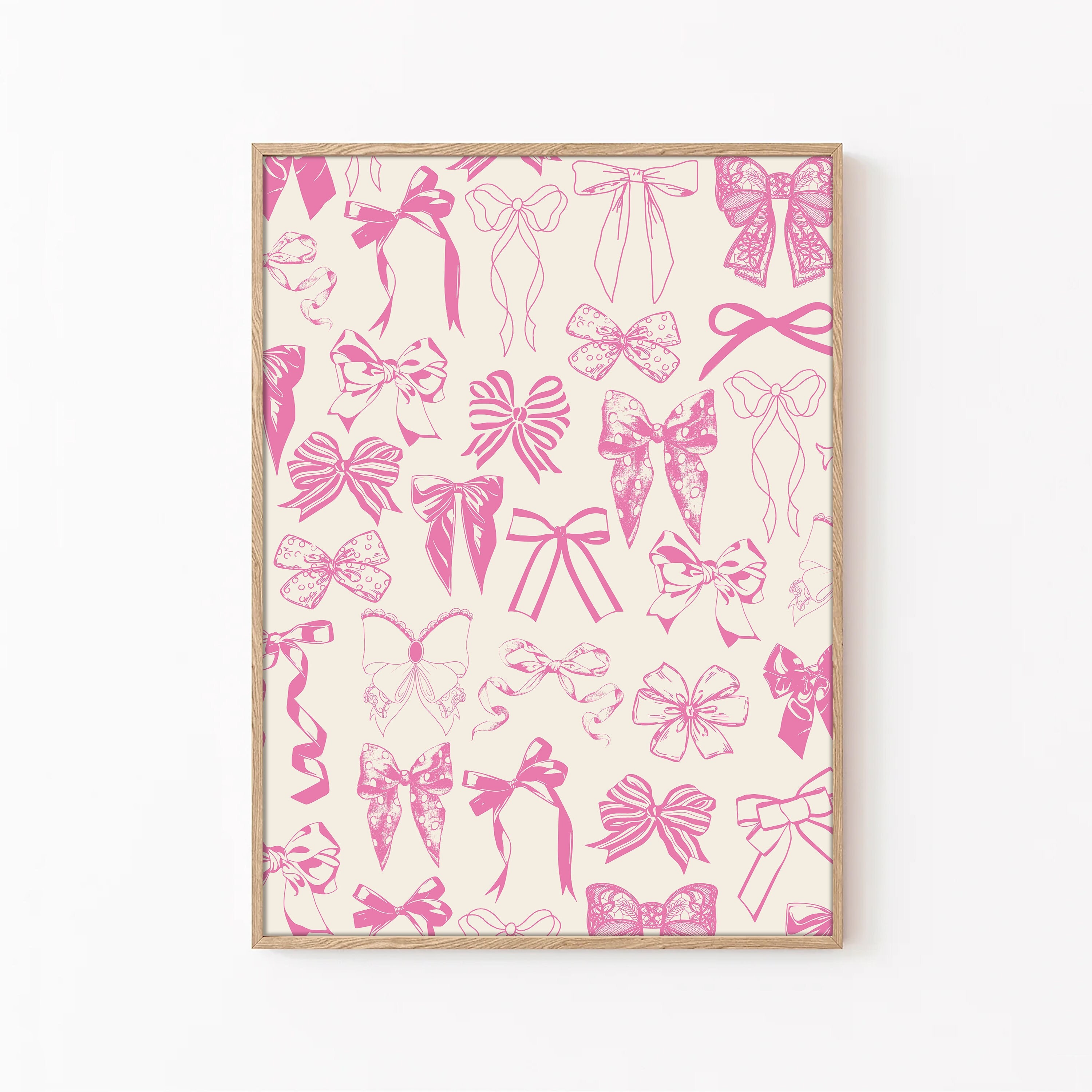 Pink Colour Poster, Ribbon Bow Print, Pink Bow Print, Preppy Wall Art ...