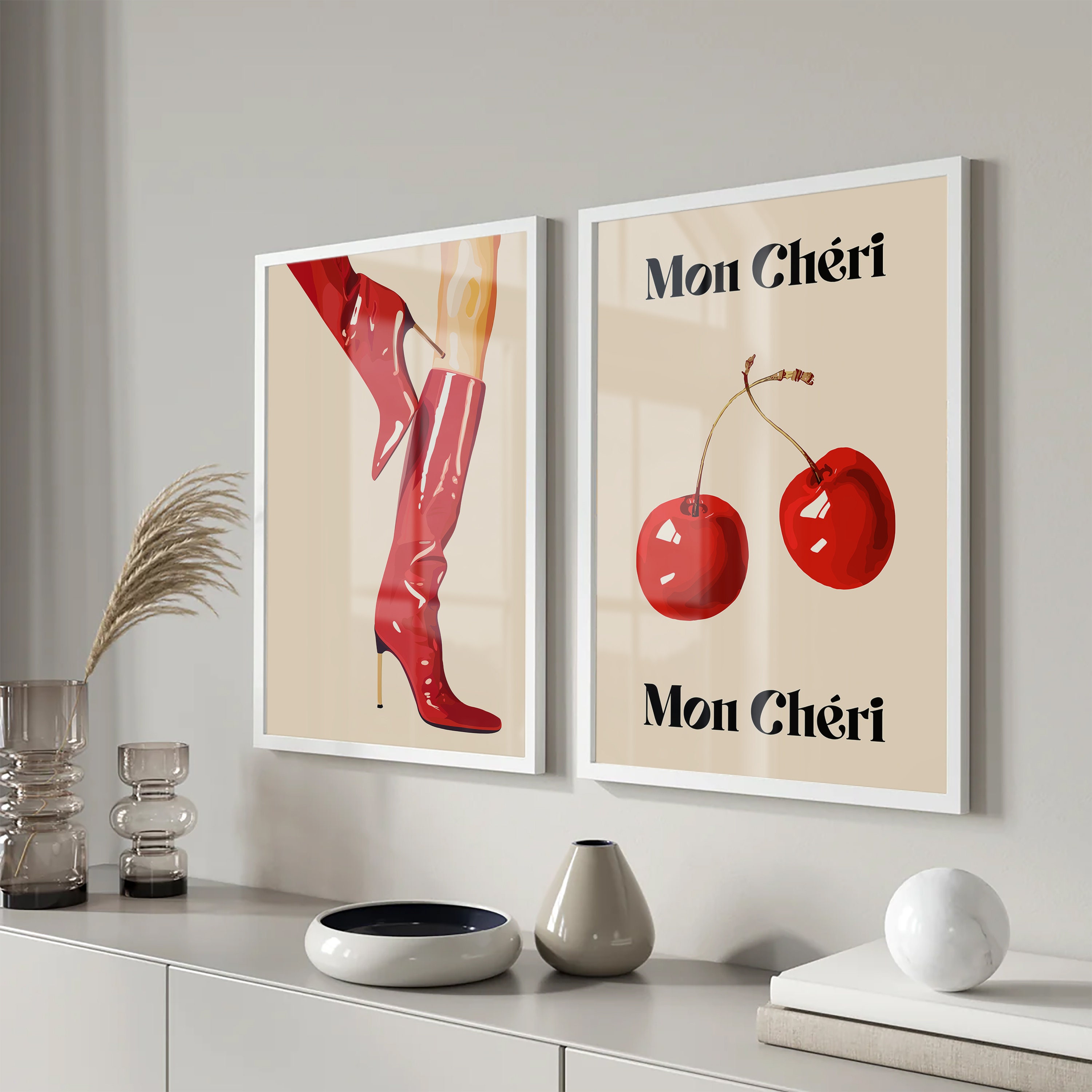 Mon Cheri Cherry Poster: Retro Trendy Red Print (digital Download) - Etsy