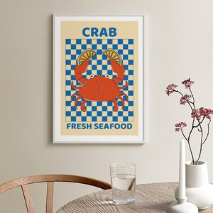Retro Crab Poster, Crab Wall Art, Retro Seafood Print, Seafood Wall ...