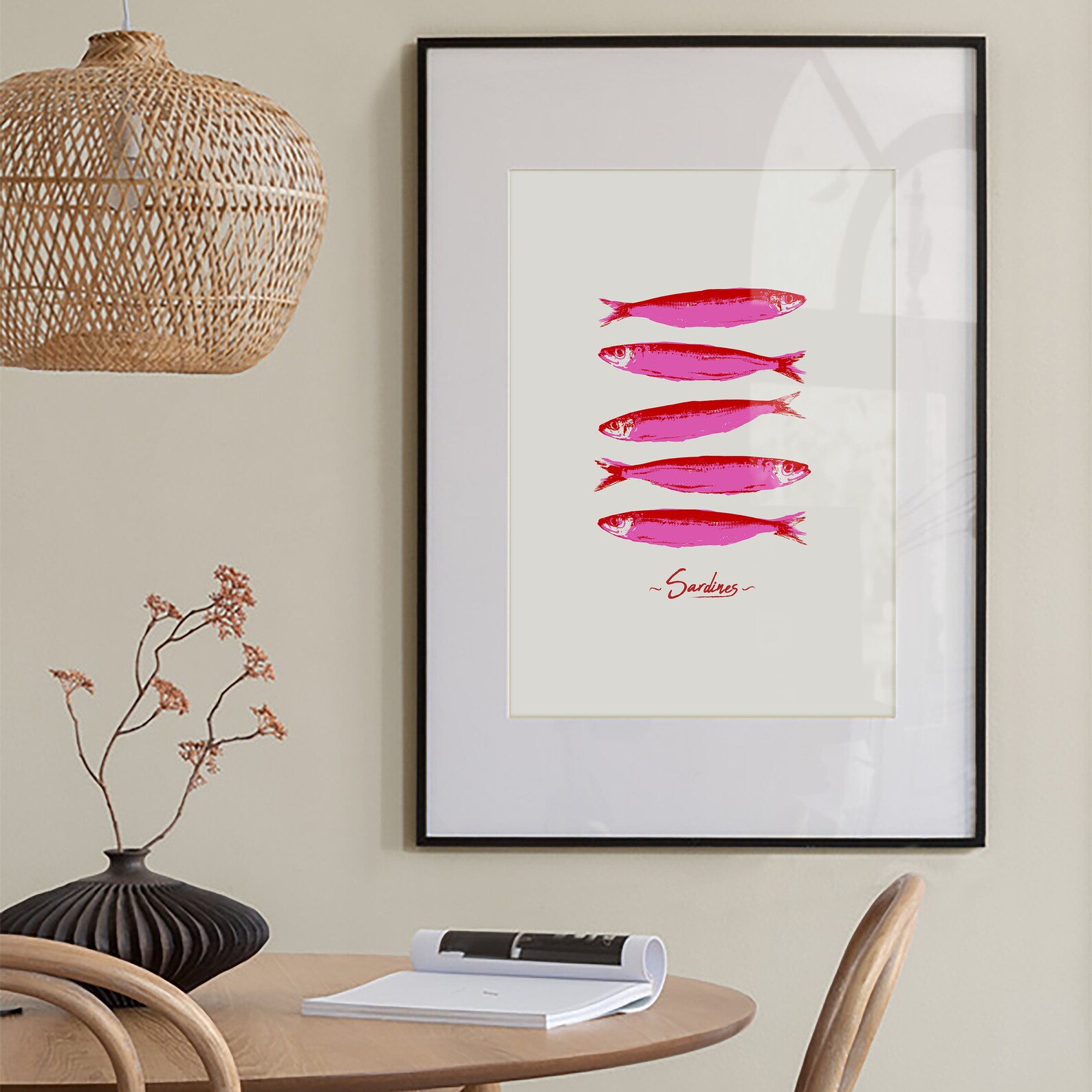 Pink Sardines Print, Retro Sardines Print, Retro Kitchen Decor, Pink ...