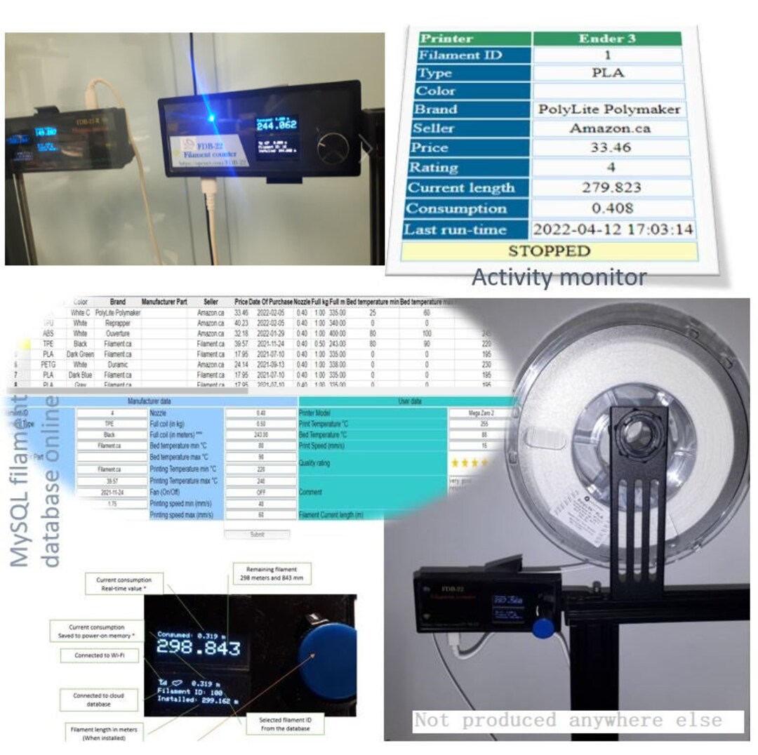 Filament Consumption Counter/tracker for 3D Printers FDB-22 V7-pro wi ...