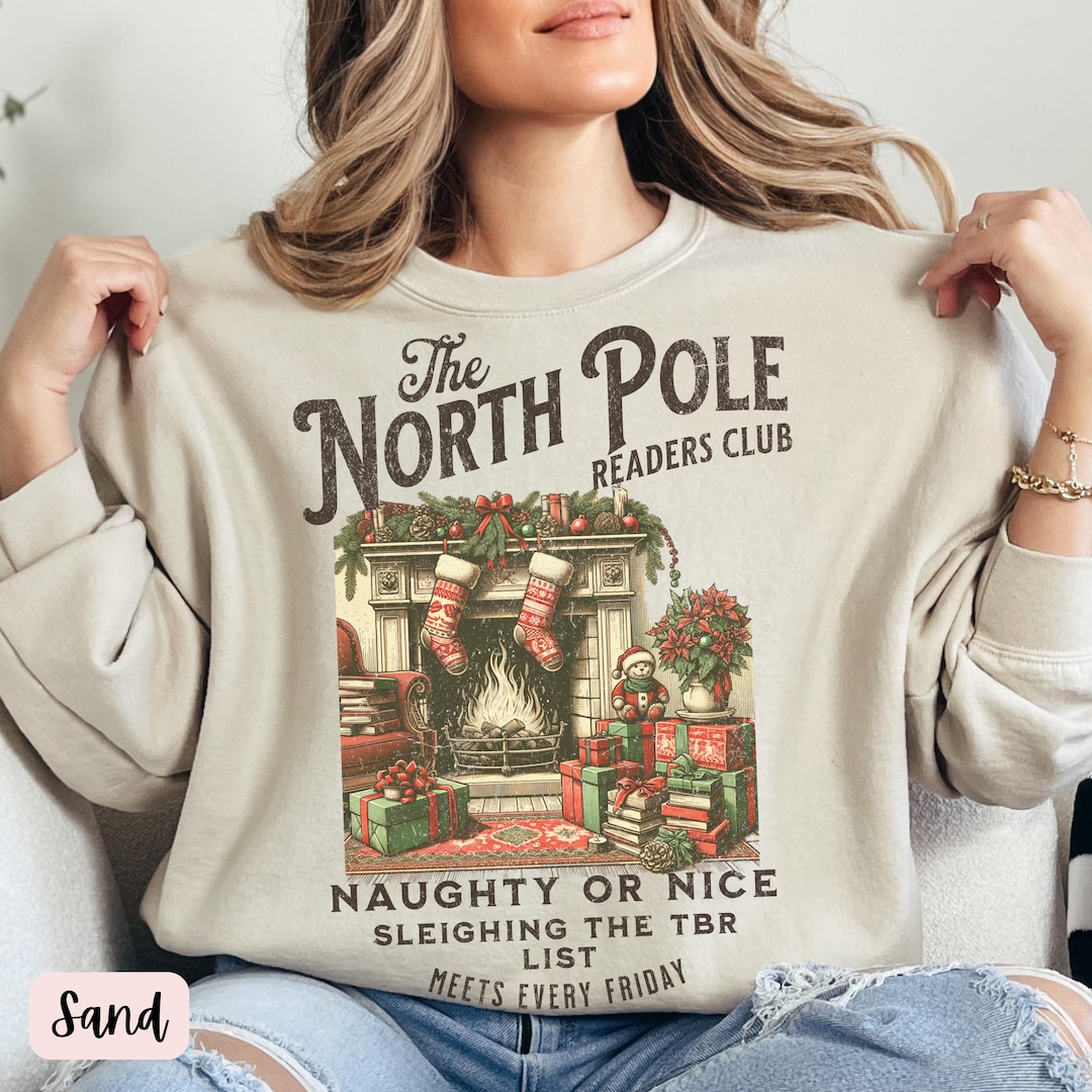 Bookish Christmas Sweatshirt | North Pole Book Love Santa Sweater for ...