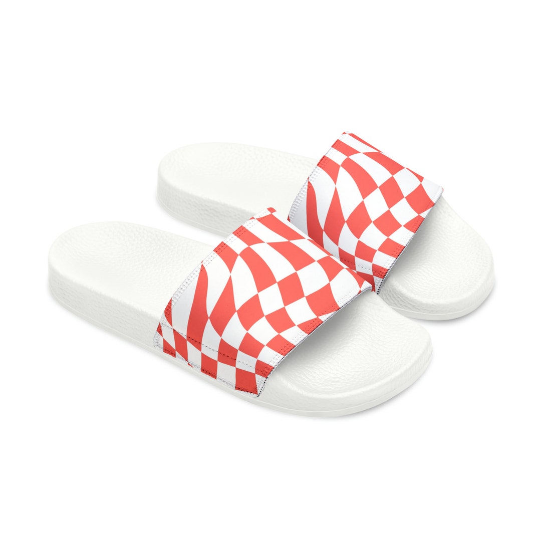 Retro Checkered Print Slides, Groovy Checkered Print Slides, Slip-on 90 ...