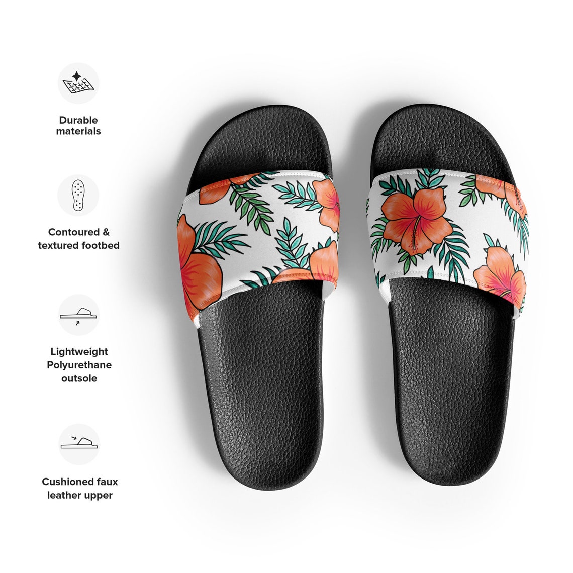 Orange Hibiscus Flower Slides, Slides for Women, Flower Flip Flops ...