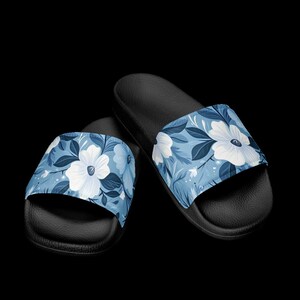 Women's Flower Slides, Blue and White Slides, Flower Sandals for Women ...