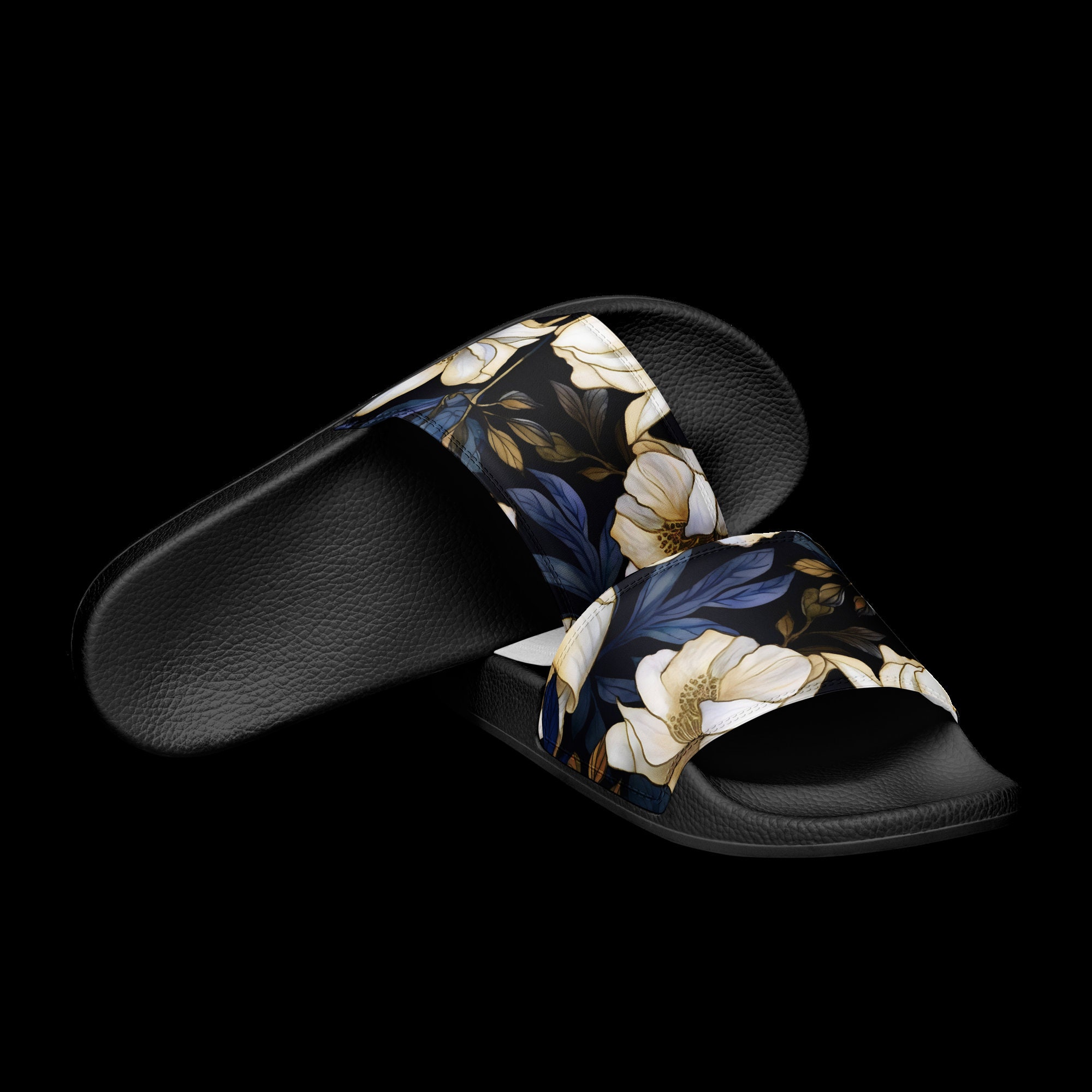 Blue and White Slides, Women's, Flower Slides, Flower Sandals for Women ...