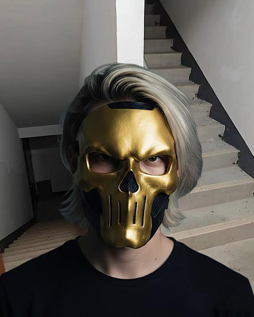 Gold Skull Face Mask – Metallic Gothic Full Face Mask With Black Mesh ...