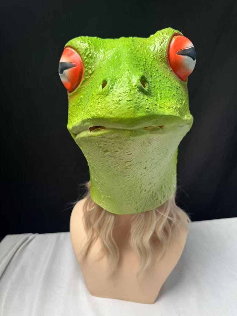 Green Frog Latex Mask – Funny Full Head Amphibian Costume for Halloween ...