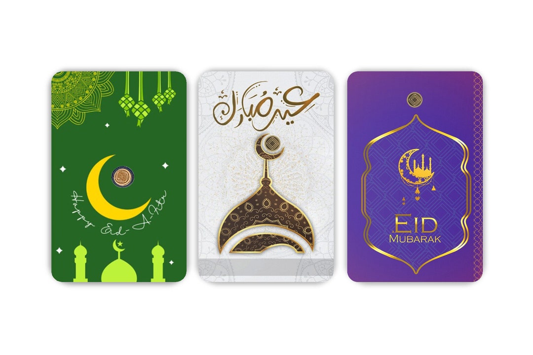 Emasin Round Gold Bars as Eid Mubarak Gift Cards 0.10 Grams and 0.25 ...