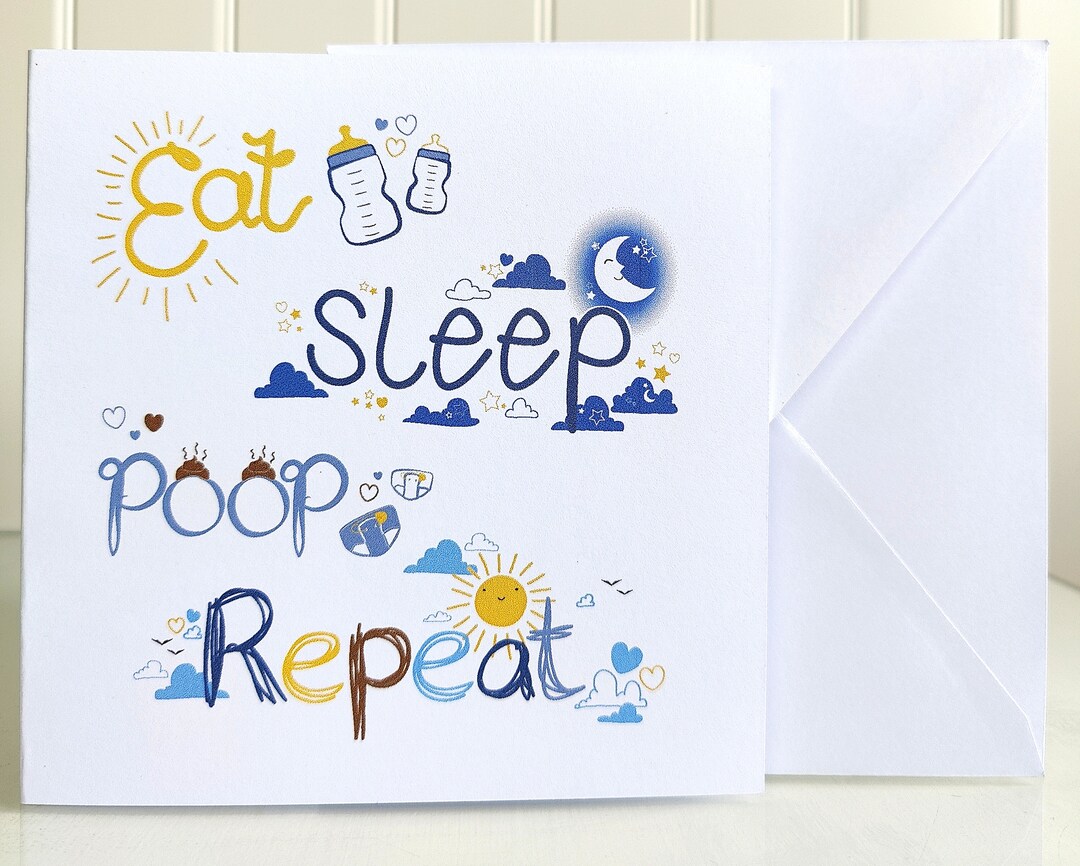 Eat Sleep Poop Repeat Baby Card Funny Newborn Card, Baby Greetings Card ...