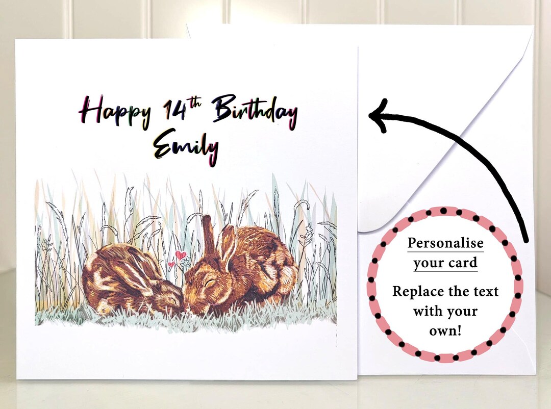 Customisable Rabbit Greetings Card Personalised Text Card, Animal ...