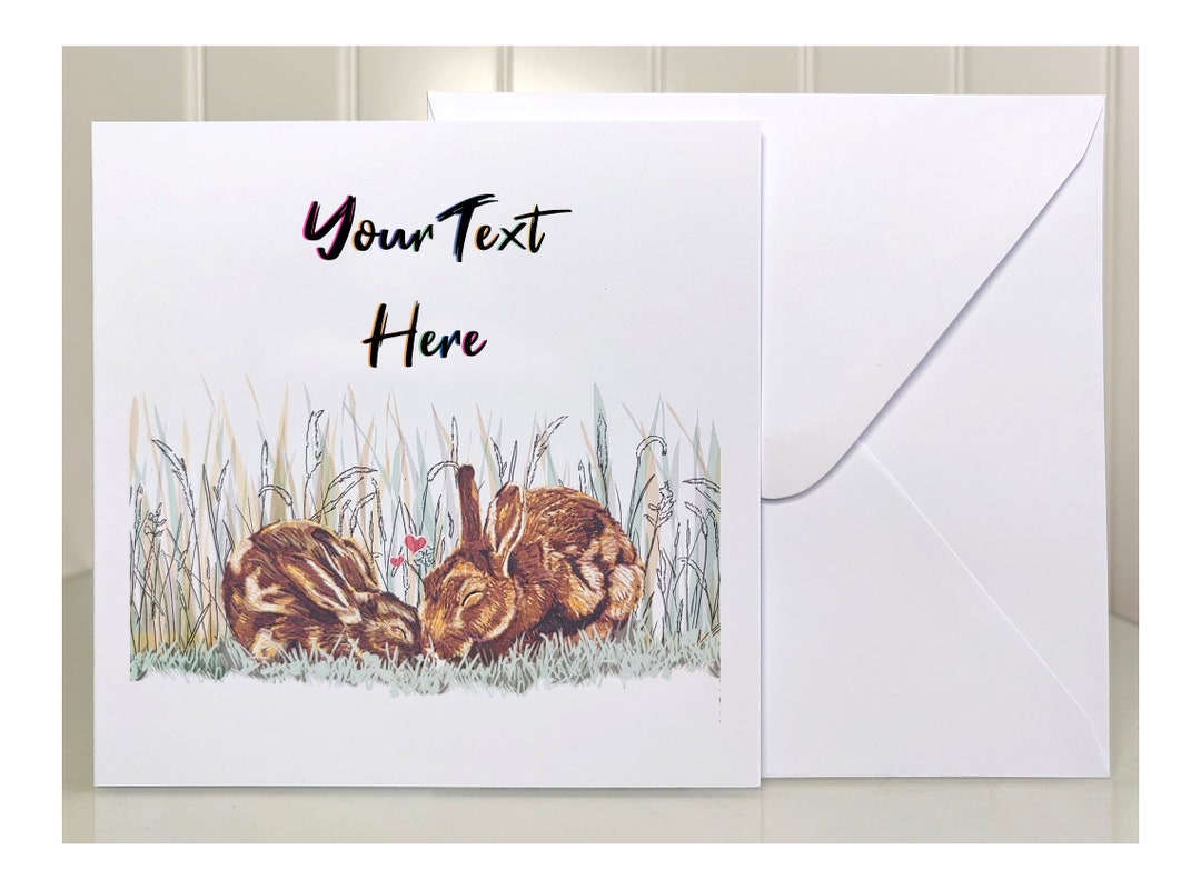 Customisable Rabbit Greetings Card Personalised Text Card - Etsy