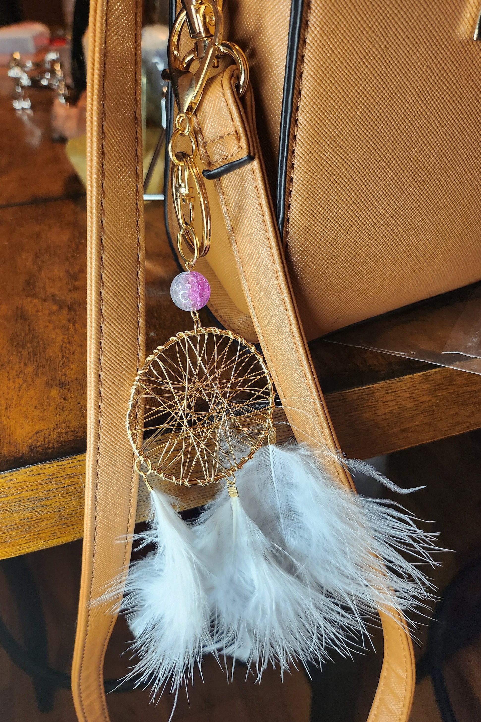 Gold Feathered Dream Catcher Key Chain - Etsy