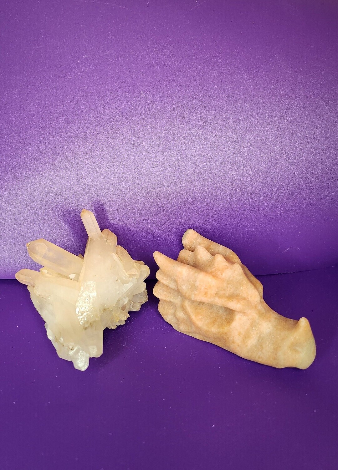 Two Pieces: Quartz Cluster With Sunstone Dragon Head Carving - Etsy