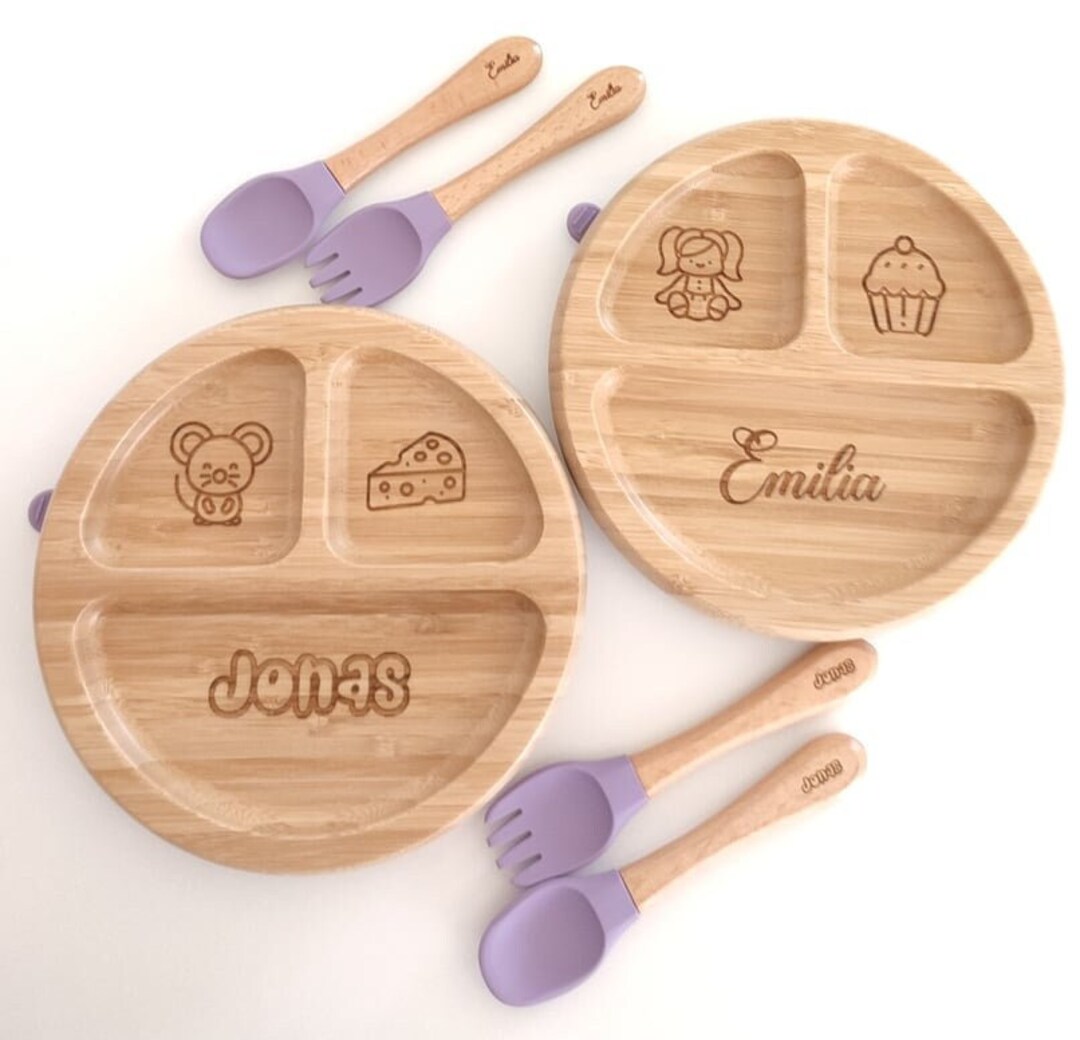 Personalized Children's Dinner Set - Bamboo Plates - Cutlery - Baby ...