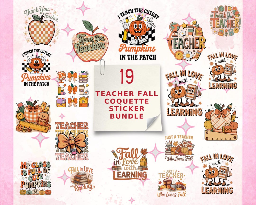 Fall Teacher PNG Bundle, Digital Sublimation Design, Clipart, Retro ...
