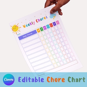 Editable Weekly Kids Chore Chart | PDF & PNG | Canva Link | Kids Daily ...